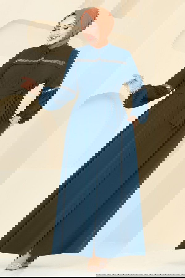 عباءة 2570SL432 بترولي - Moda Selvim