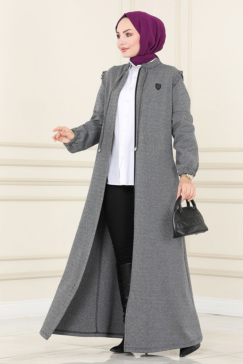 عباءة PL9043 رمادي - Moda Selvim