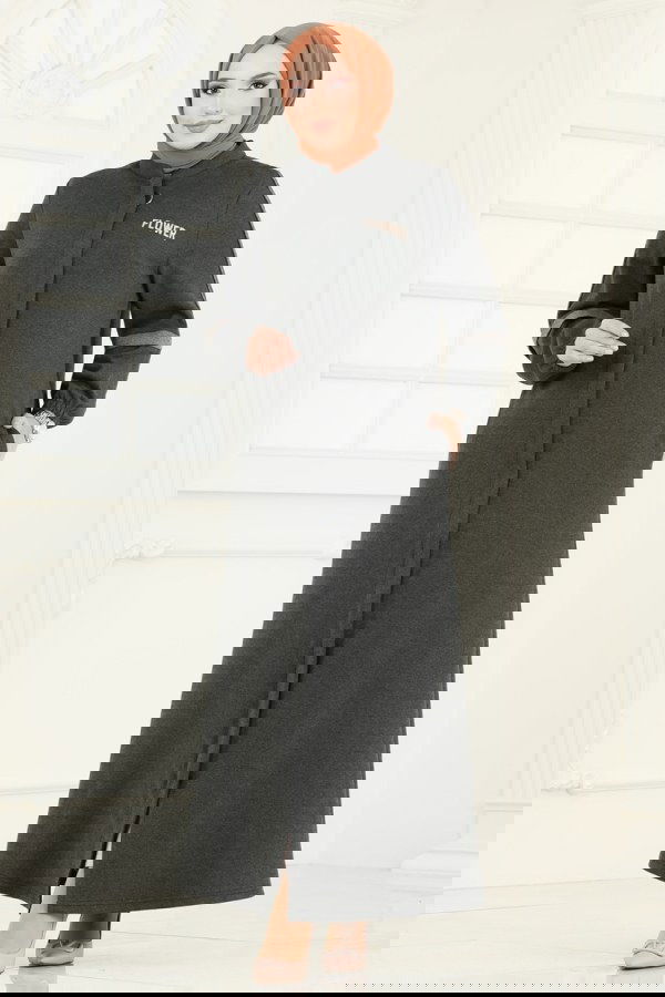 عباءة PL9092 أخضر عفني و بيج - Moda Selvim