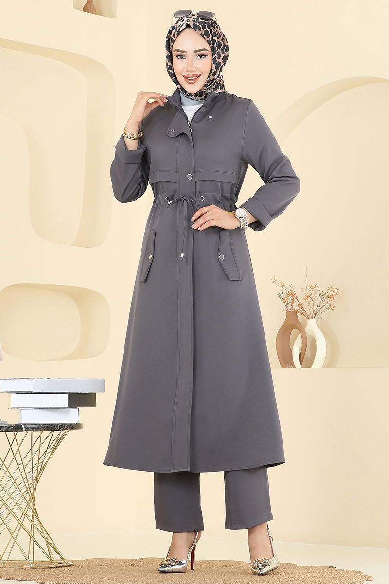 Beli Tünelli Dabıl Takım PL9168 Antrasit - Moda Selvim