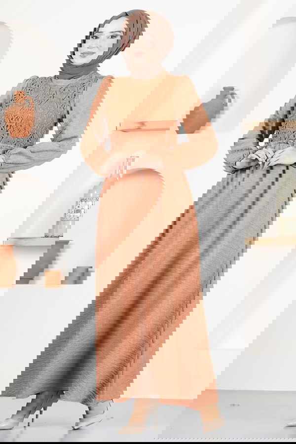 Chest Lace Hijab Dress TBT3214 Kiremit - Moda Selvim