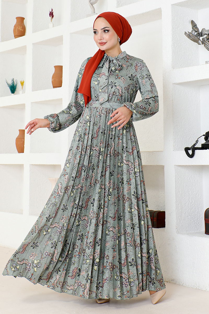 Chiffon Dress with Pleated Skirt DMN4023 Mint - Moda Selvim