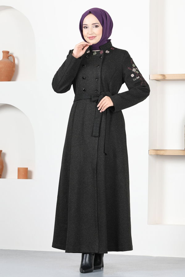 معطف MSL3141-M أسود نمط التمساح - Moda Selvim