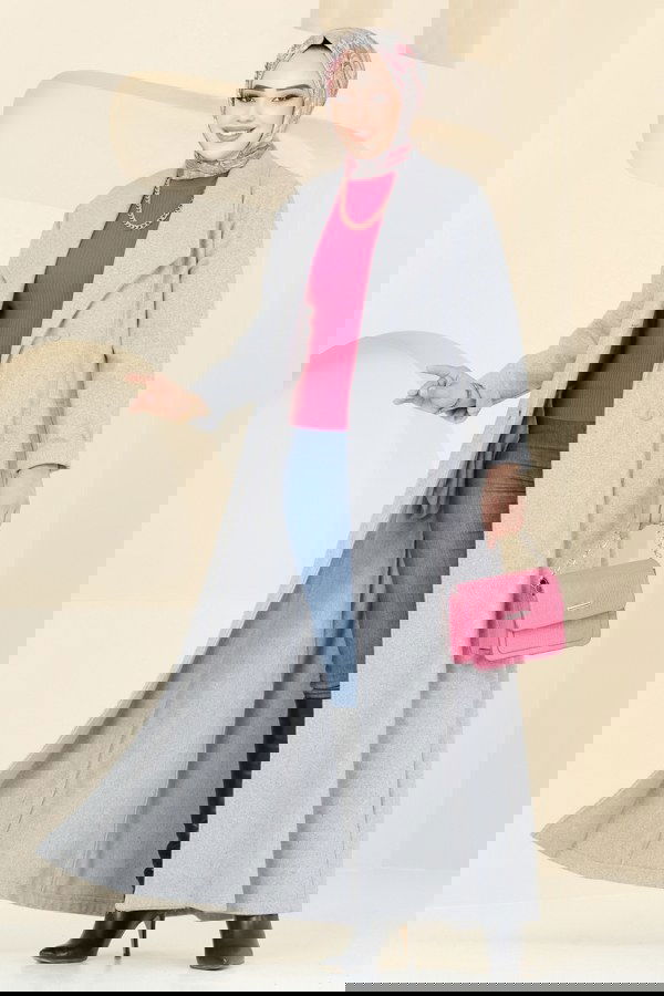 معطف PL9091 رمادي - Moda Selvim