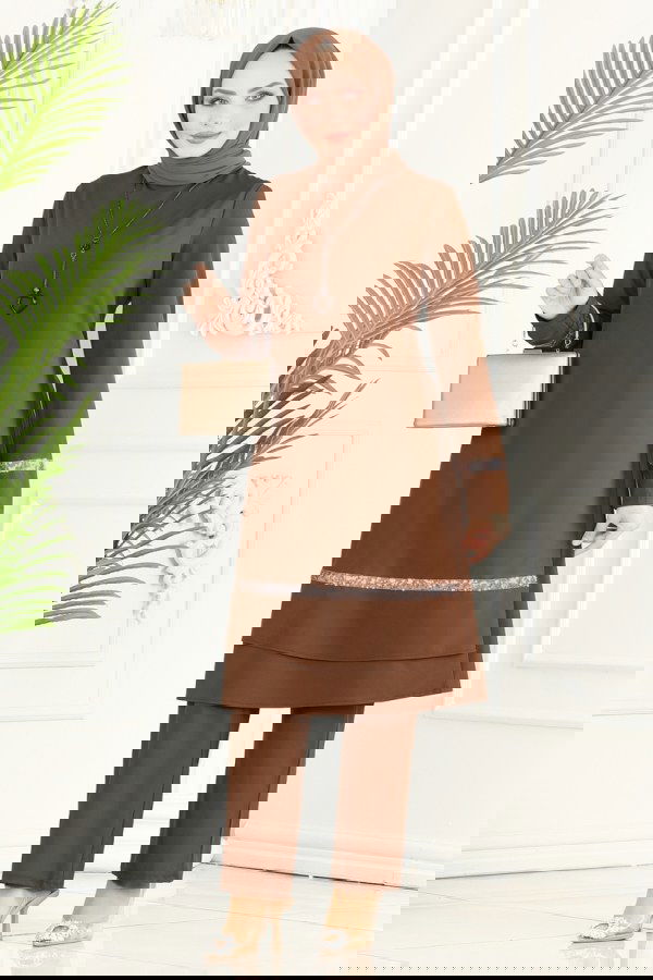 طقم ASM2680 بني - Moda Selvim