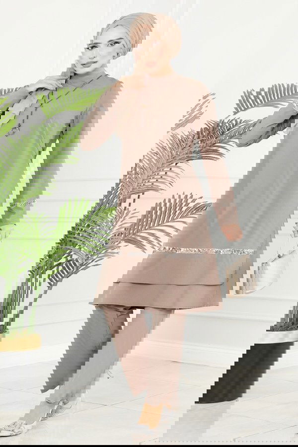 طقم ASM2680 بيج - Moda Selvim