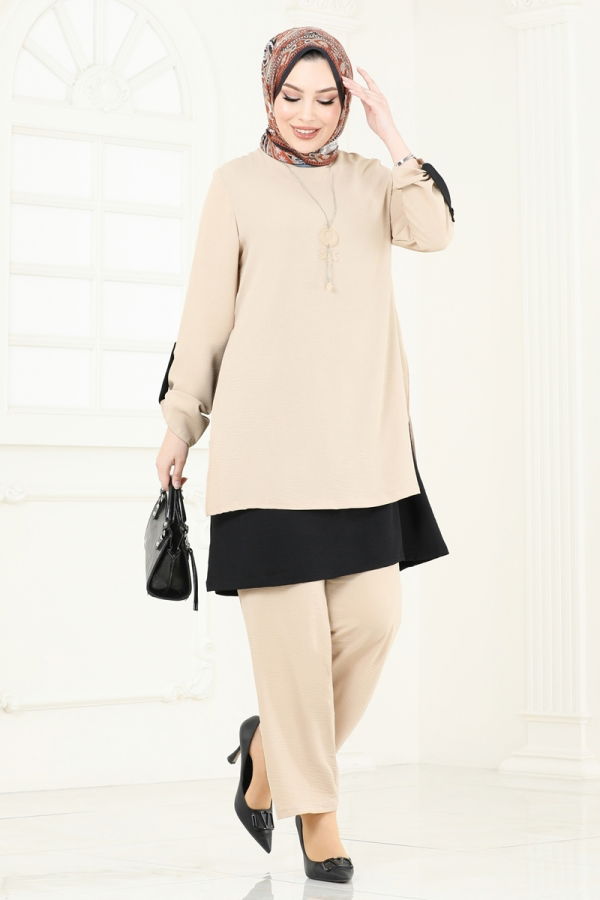طقم PL8034 بيج - Moda Selvim