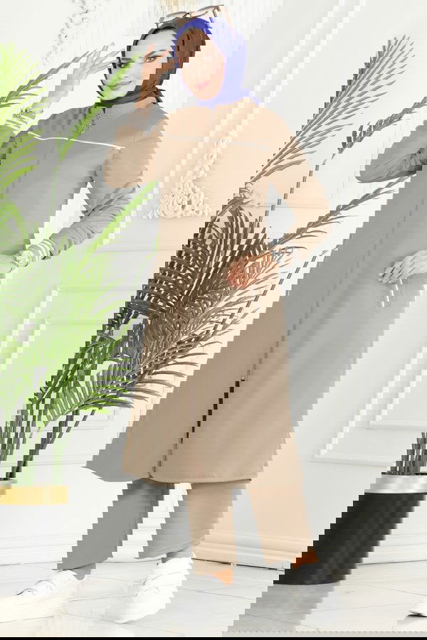 طقم PL9073 بيج وسكري - Moda Selvim