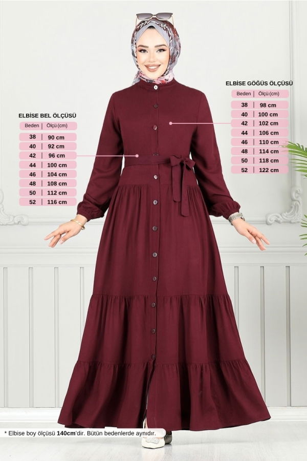 Dress 1124BGS895-M Burgundy - Moda Selvim