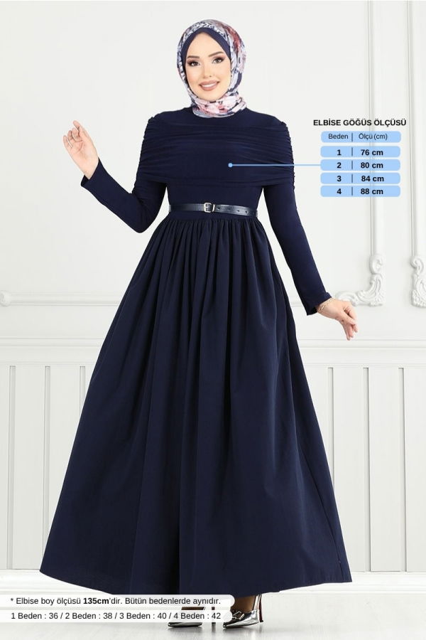 الفستان 2421ANT904-M كحلي - Moda Selvim