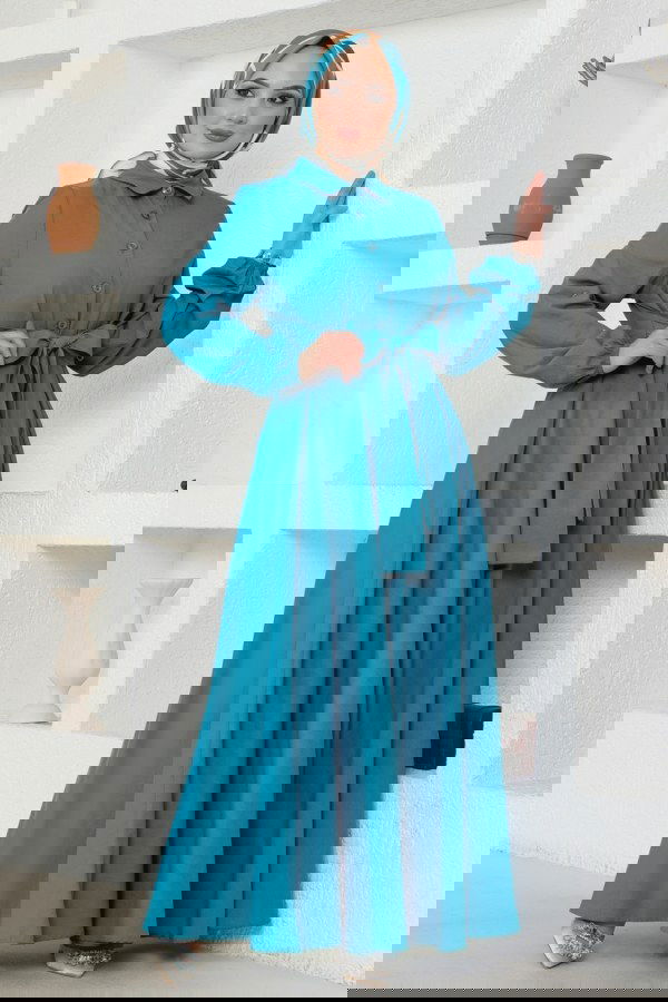 الفستان 3003KTR750 تركواز - Moda Selvim