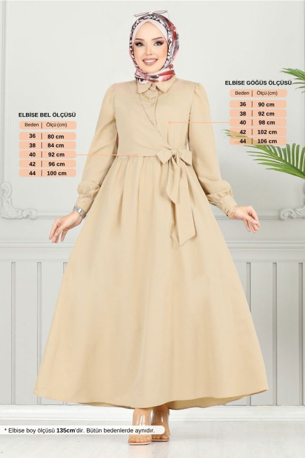 الفستان 3348CR1137-M بيج - Moda Selvim