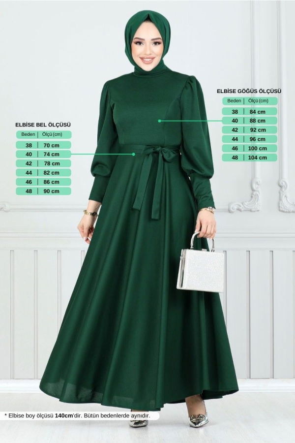 الفستان 4539ALG1079-M زيتي - Moda Selvim