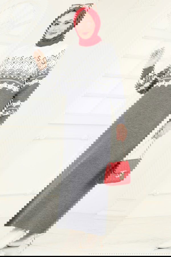 الفستان 8351KL398 رمادي غامق - Moda Selvim