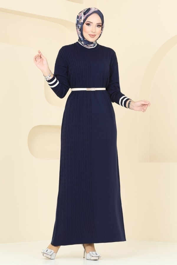 الفستان 8355KL398 كحلي - Moda Selvim