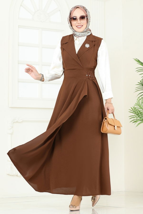 DRESS 9036S324 Light Brown - Moda Selvim