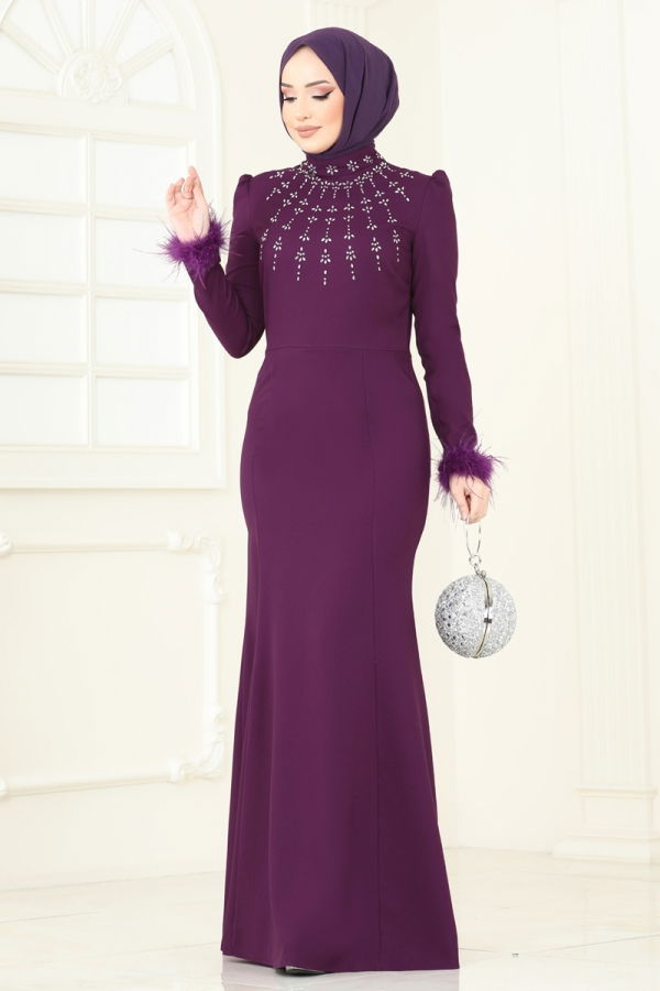 Evening Dress 2779ASMK1074 Damson - Moda Selvim