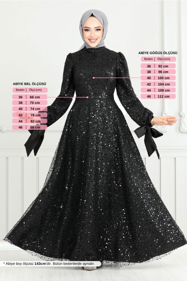 فستان سهرة 5611END900-M أسود - Moda Selvim