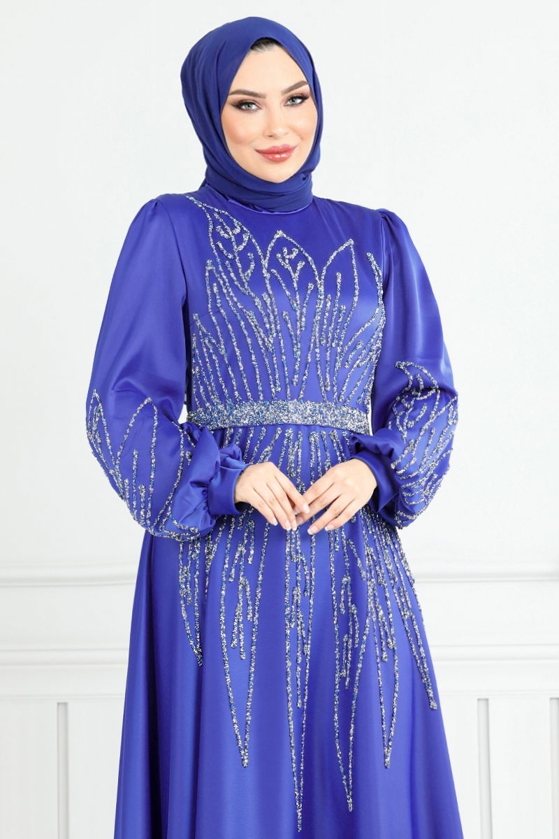 فستان سهرة 5675END900-M نيلي - Moda Selvim