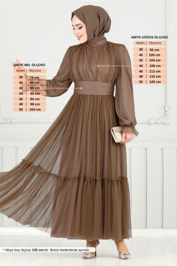 فستان سهرة 5684END900-M بيج غامق - Moda Selvim