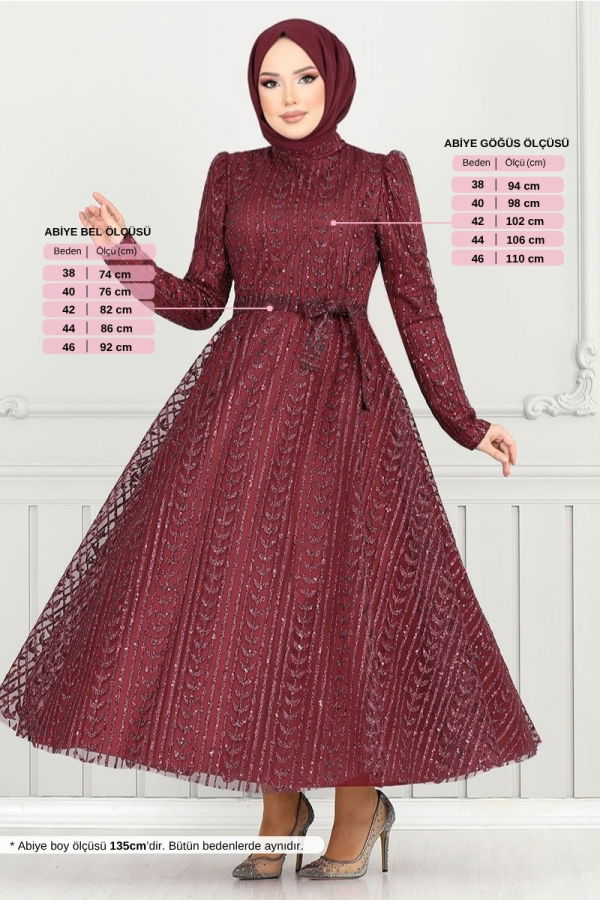 فستان سهرة 5688END900-M خمري - Moda Selvim