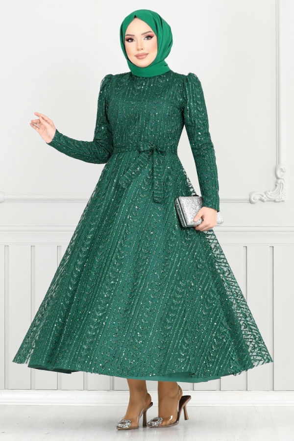 فستان سهرة 5688END900-M زيتي - Moda Selvim