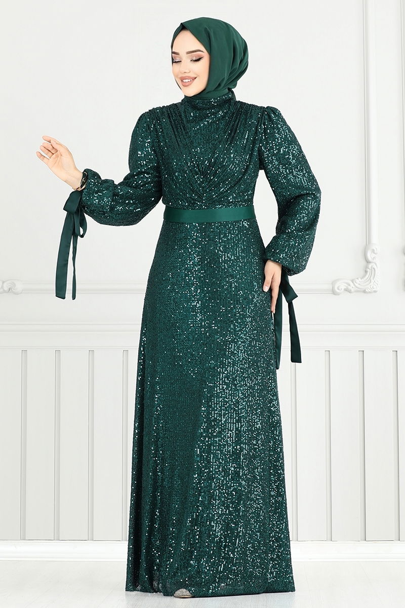 فستان سهرة 5690END900-M زيتي - Moda Selvim