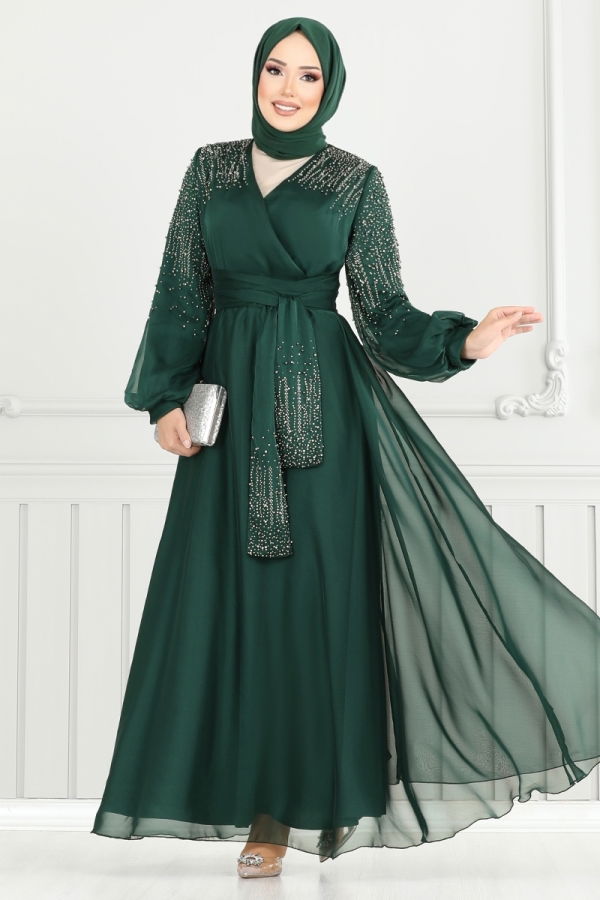 فستان سهرة 5693END900-M زيتي - Moda Selvim