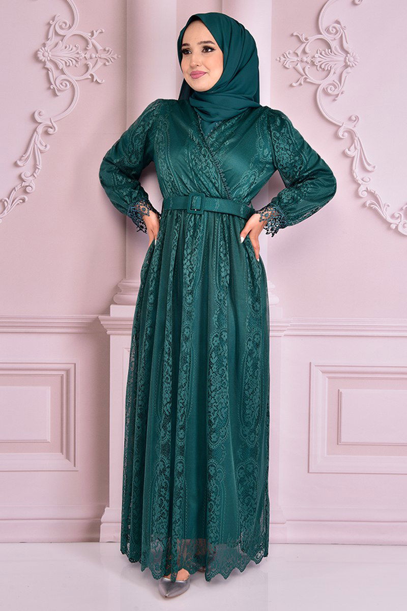 EVENING DRESS NEV14910-M Emerald - Moda Selvim