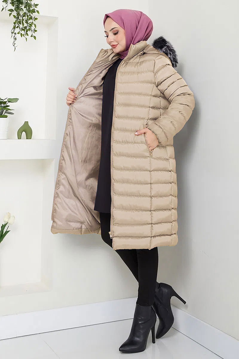 Kapşonu Kürklü Şişme Mont 7010ZNE1011-1 Vizyon - Moda Selvim