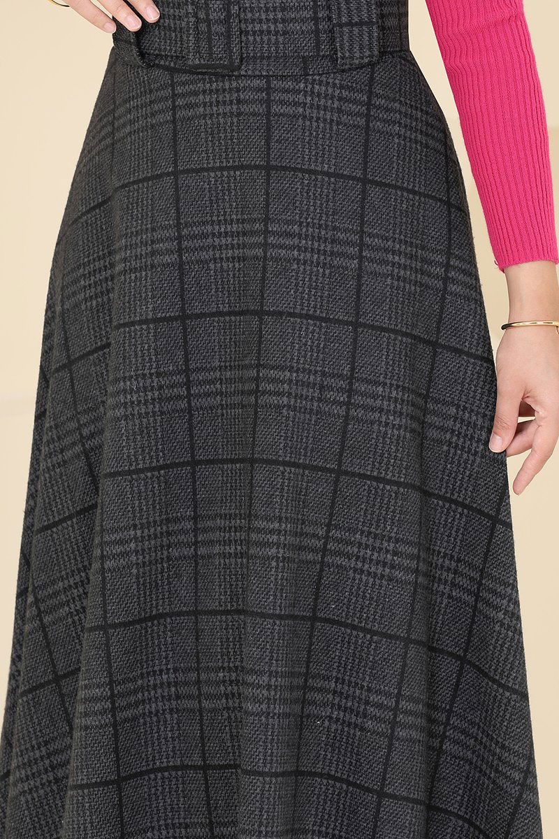 Kemerli Ekose Etek 22007UKB139 Antrasit - Moda Selvim