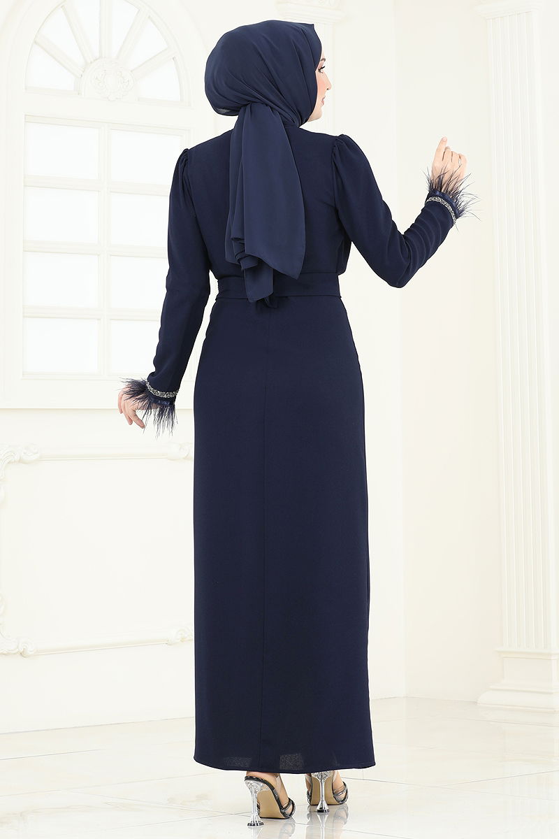 Otriş Tüylü Abiye Elbise 5642EDF311 Laci - Moda Selvim