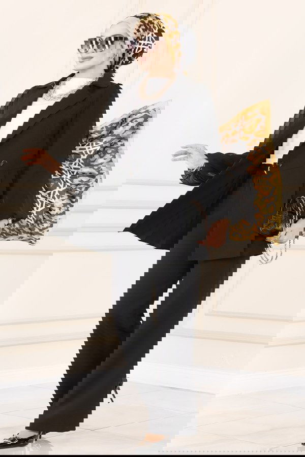 Sleeves Chiffon Double Dabıl Suit 5990BSK463 Black - Moda Selvim