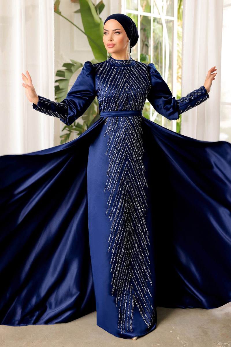 SUAL Taş Detaylı Pelerinli Abiye 5212PCT864 Laci - Moda Selvim