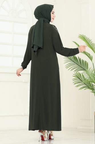 Taş Detay Sandy Elbise 3402UZ662 Haki - Moda Selvim