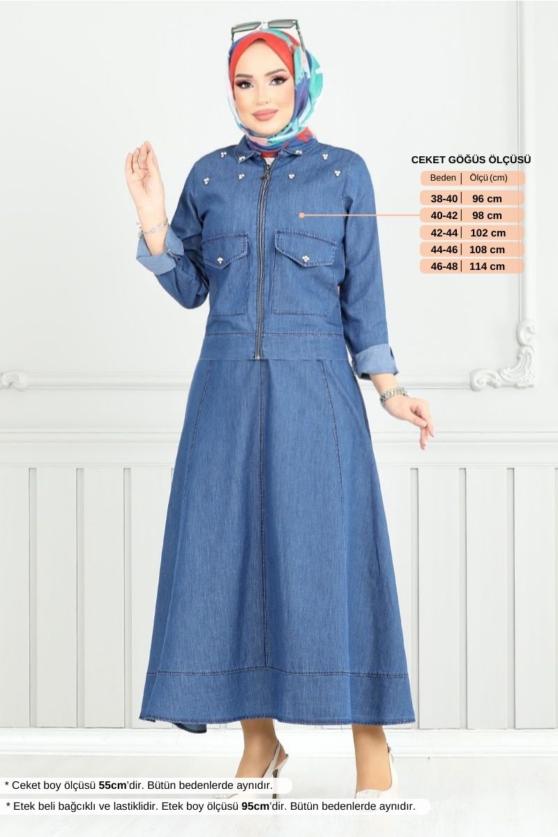 Taşlı Kot Kombin 4464MSM1092-M Kot - Moda Selvim